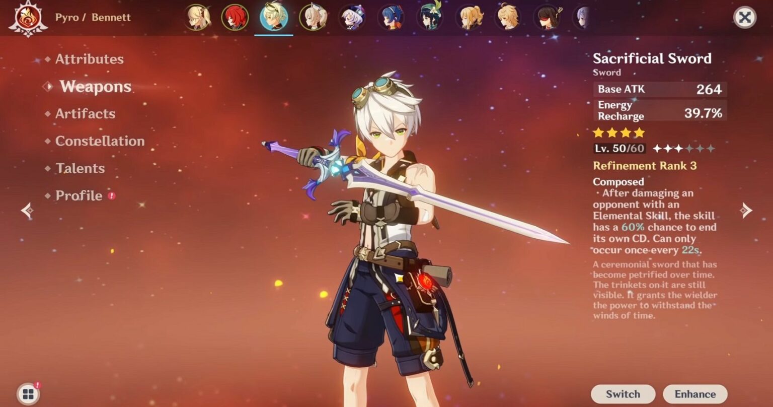 Bennett Genshin Impact Best Build Weapons and Artifacts