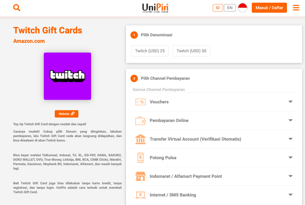 Kabar Gembira, Ini Cara Mudah Beli Twitch Gift Cards Pakai UniPin