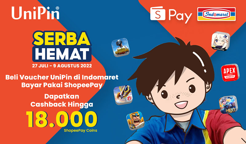 Beli Voucher UniPin di Indomaret Pakai ShopeePay, Cashback 18,000 - UniPin