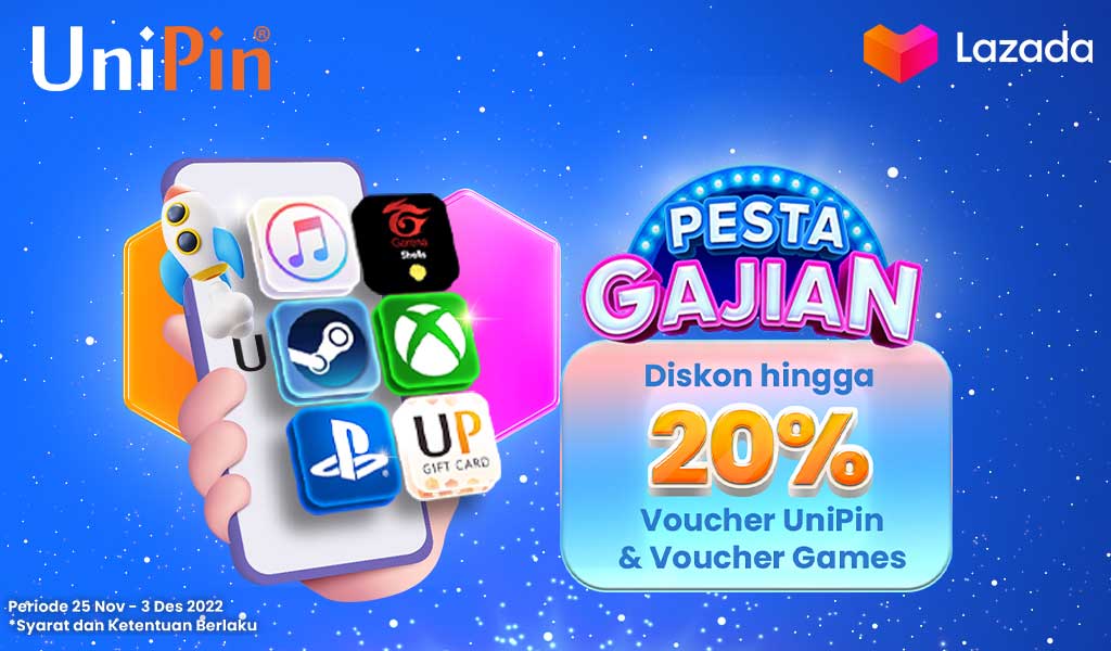Pesta Gajian Desember – Diskon 20% Voucher UniPin di Lazada - UniPin