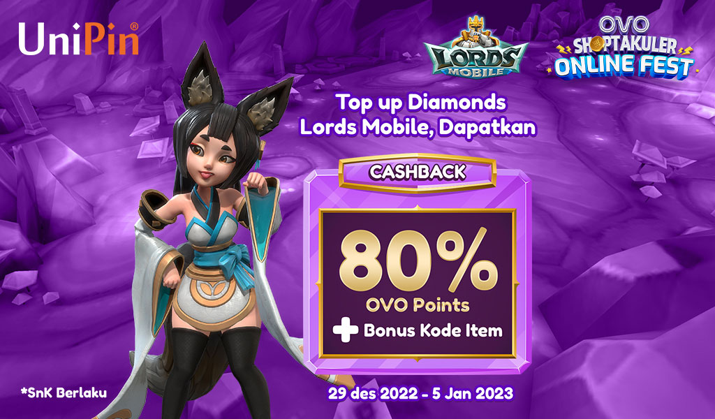 Top Up Lords Mobile Pakai OVO Dapatkan Cashback 80% OVO Points! - UniPin