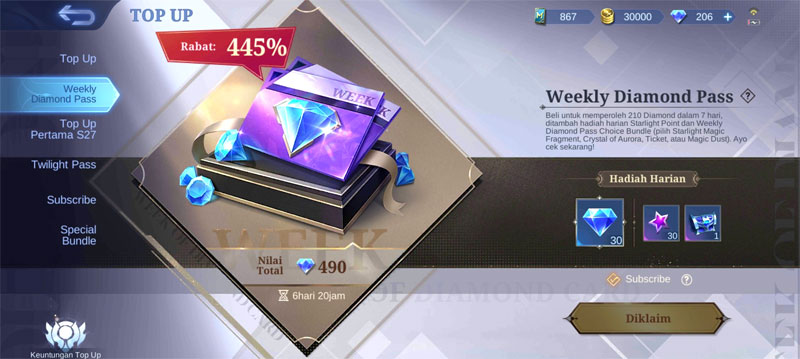 Weekly Diamond Pass MLBB: Isi Bundle, Harga, dan Cara Beli