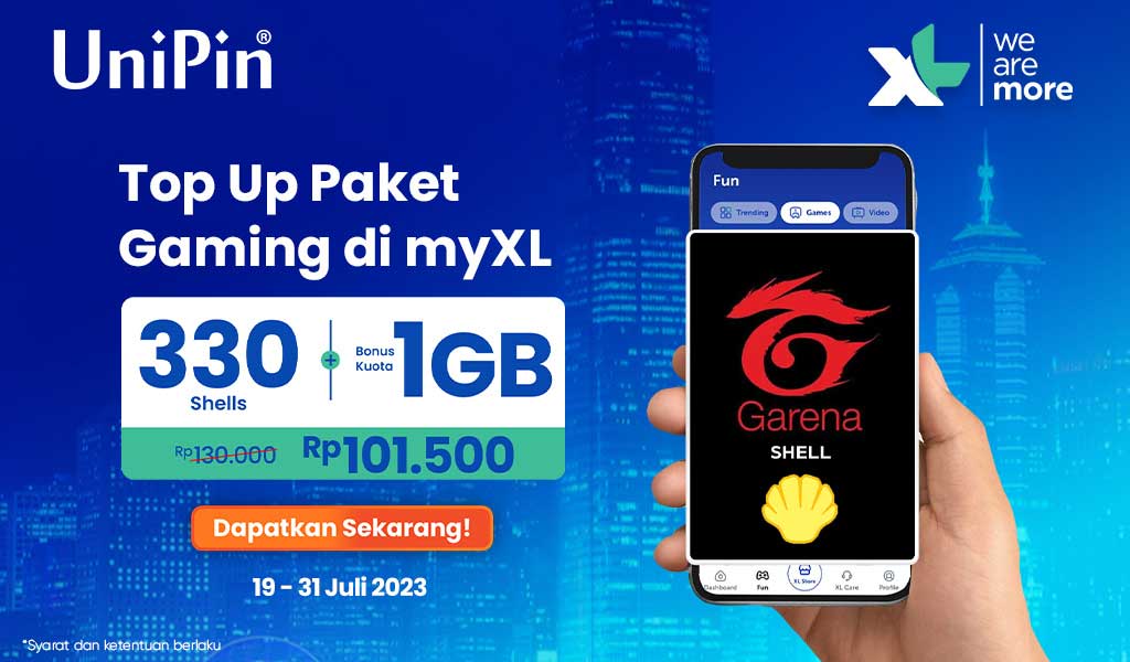 Top Up Garena Shell 330 di MyXL dan Dapatkan Bonus Kuota 1GB! - UniPin