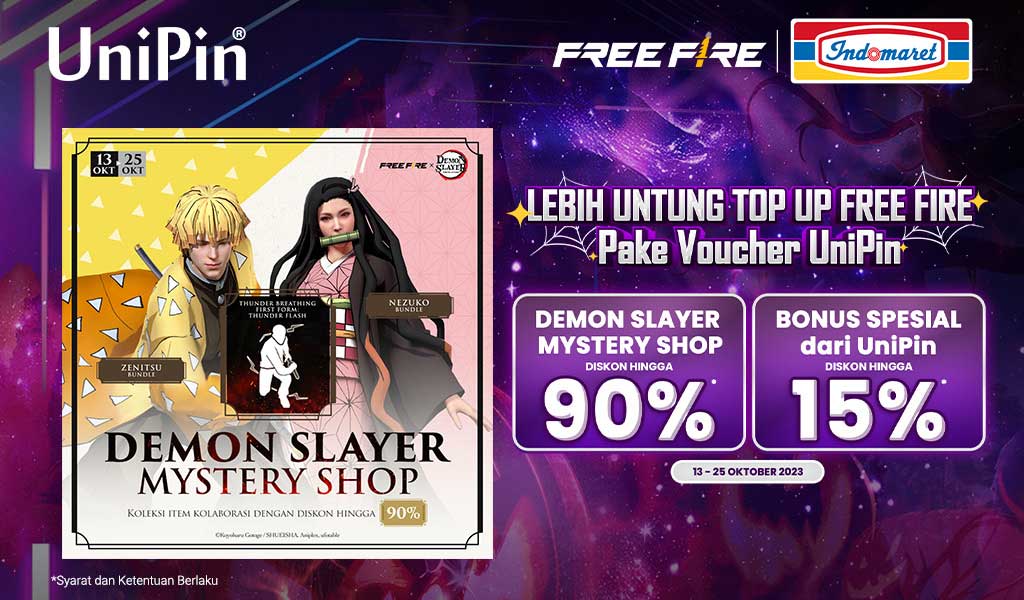 FREE FIRE x DEMON SLAYER: Diskon 90% + Bonus 15% UniPin Credits - UniPin