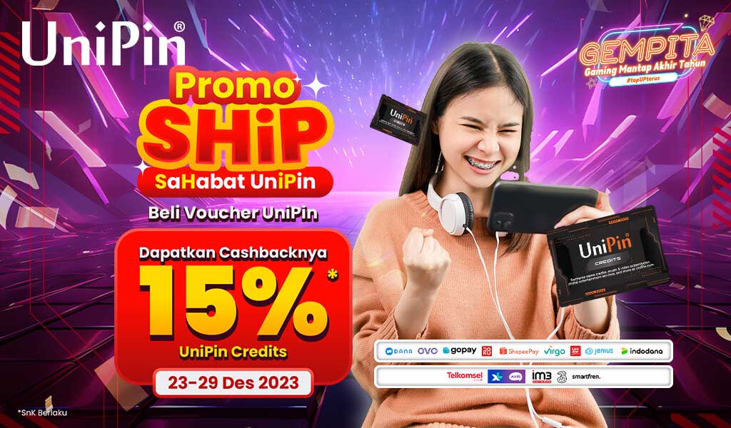 Beli UniPin Voucher Bayar Pakai E-wallet & Pulsa, Cashback 15% UC! - UniPin