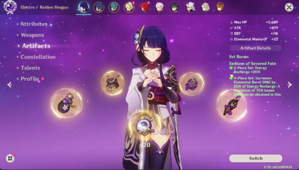 Raiden Shogun di Genshin Impact: Artifact, Weapon, Team, dan Tipsnya