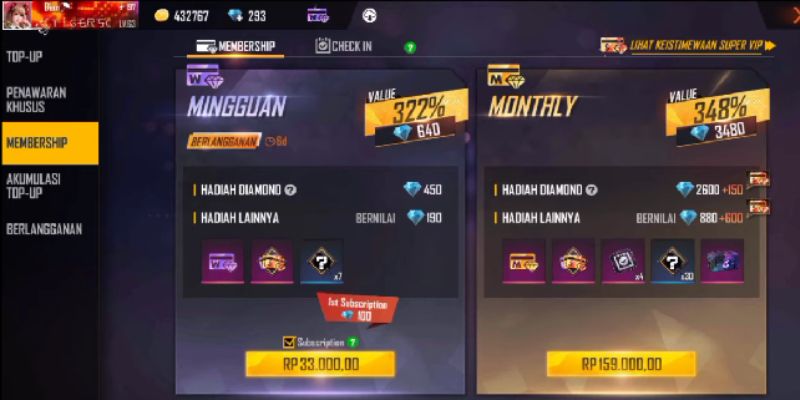 Nikmati Keuntungan Membership Free Fire Mingguan dan Bulanan di UniPin