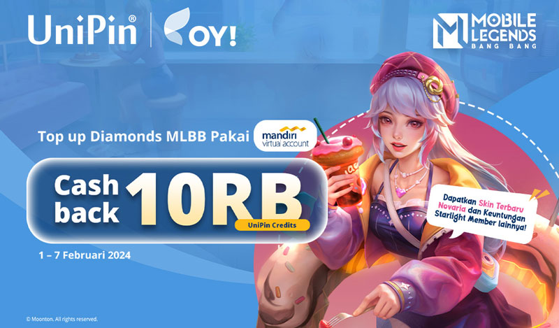 Top Up ML Pakai Mandiri VA Dapat Starlight Skin Novaria&Cashback 10rb