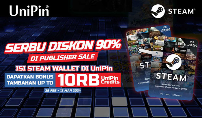 Diskon 90% + UniPin Credits up to 10ribu di Steam Publisher Sale
