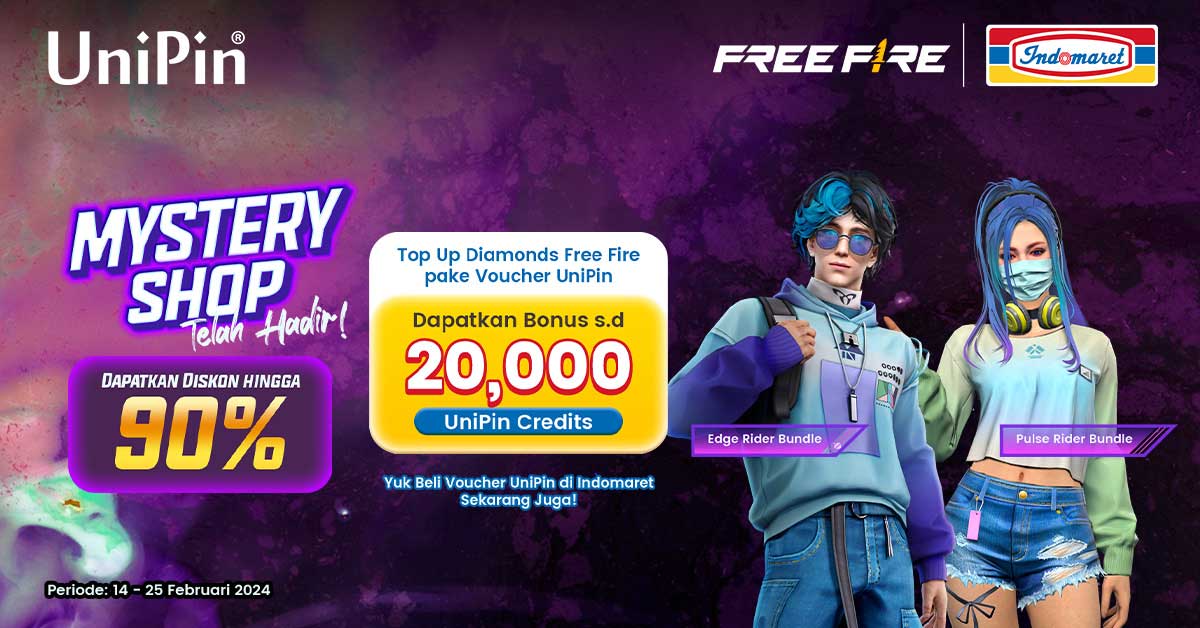 Top Up Diamonds FF pake Voucher UniPin, Bonus 20,000 UC - UniPin