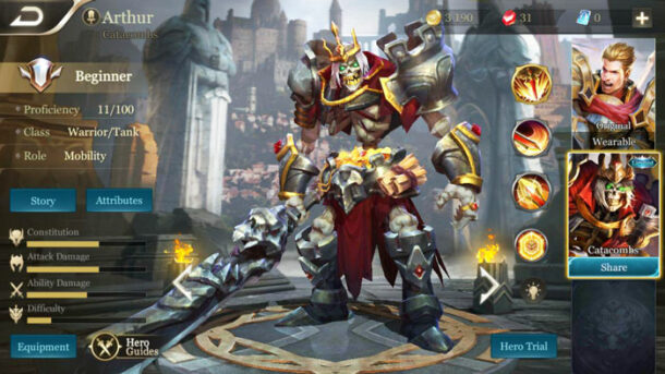 Hero Arthur Arena of Valor Guide: Build Paling Sakit dan Stats