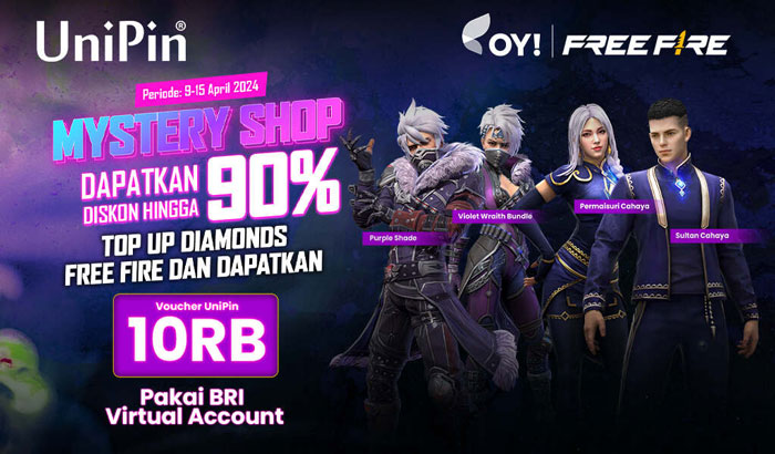 Top Up FF Pakai BRI VA Dapat Diskon hingga 90% & Bonus Voucher UniPin