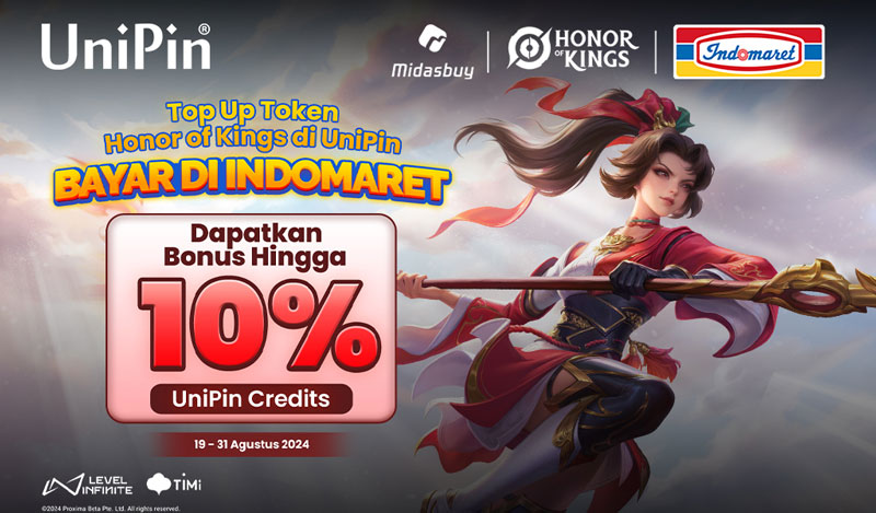 Top Up Honor of Kings di UniPin dan Bayar di Indomaret, Dapatkan Bonus 10% UniPin Credits