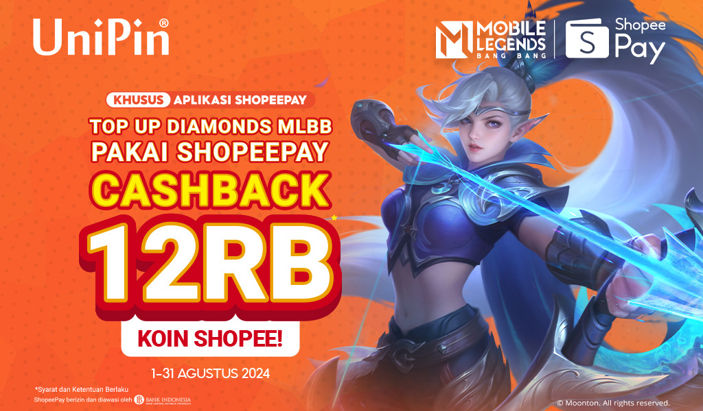 Top Up MLBB di UniPin Cashback 12RB Koin Shopee & Skin Gatot Kaca! - UniPin