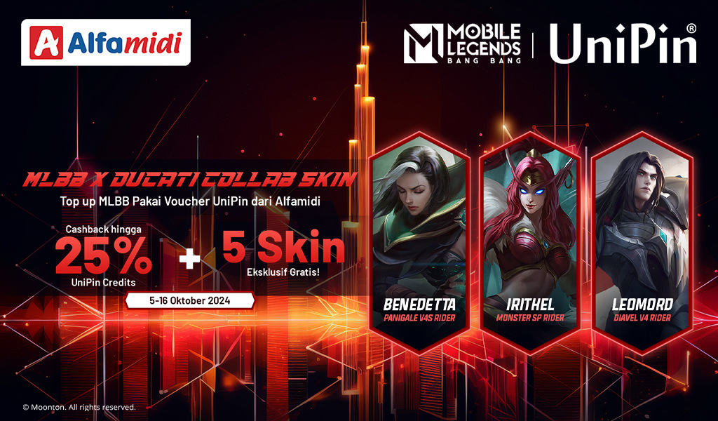 Gas Pol Skin MLBB x Ducati! Top Up UniPin di Alfamidi, Cashback 25% ...