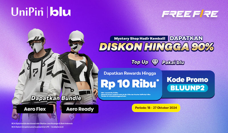 Top Up FF Pakai Blu di UniPin Bisa Diskon 90% & Rewards 10K!