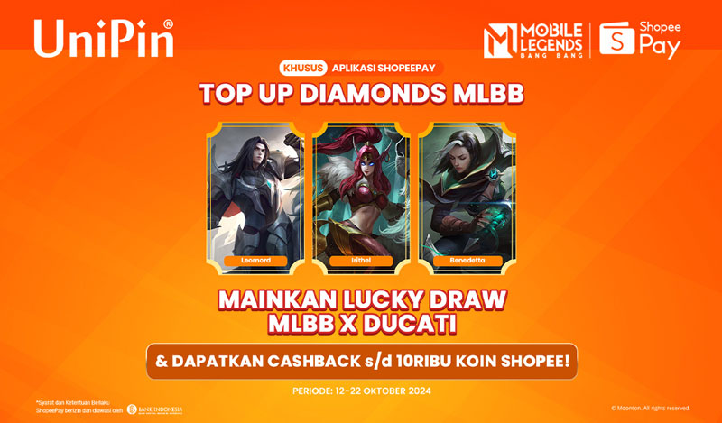 Top up Diamonds ML Cashback 10K Koin Shopee & Mainkan Lucky Draw MLBB x Ducati!