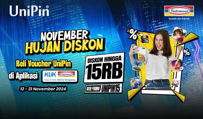 Beli Voucher UniPin di Klik Indomaret, Hujan Diskon s.d 15RB!