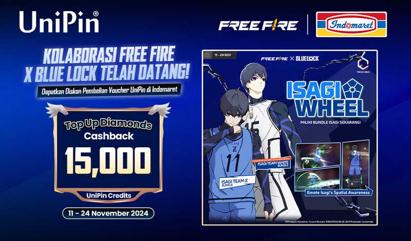 Free Fire x Blue Lock: Top Up Pakai Voucher UniPin, Cashback 15K UC!