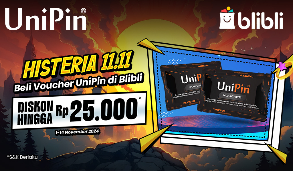 Nikmati Diskon 25Ribu di Histeria 11.11 – Beli Voucher UniPin di Blibli Sekarang! - UniPin