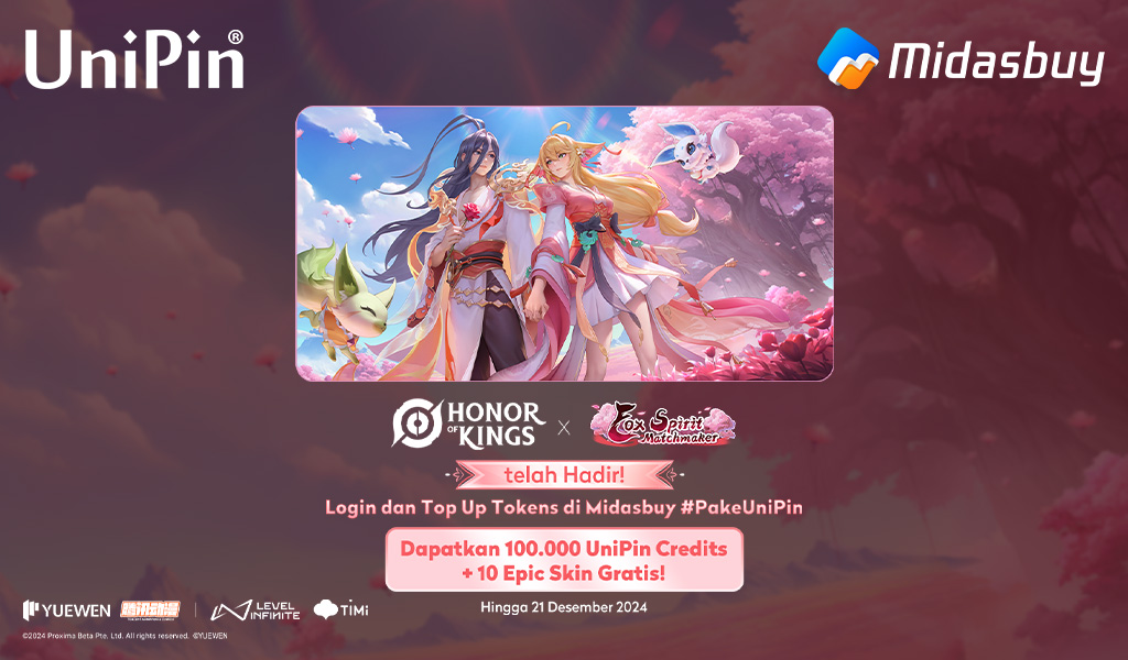 Top Up Tokens HOK x Fox Spirit di Midasbuy, Dapatkan 100rb UC + 10 Epic Skin - UniPin