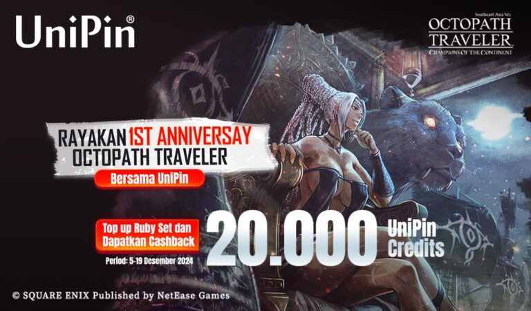 1st Anniversary Octopath Traveler X UniPin – Top Up Ruby Set & Raih Cashback 20.000 UC - UniPin