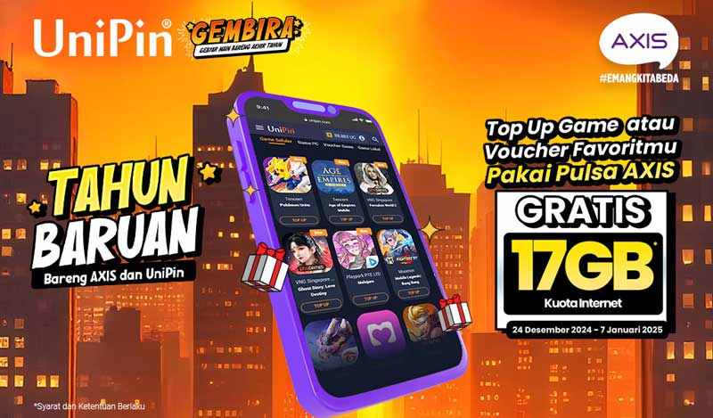 Tahun Baruan Bareng AXIS dan UniPin, Ada Bonus Kuota Internet 17GB!