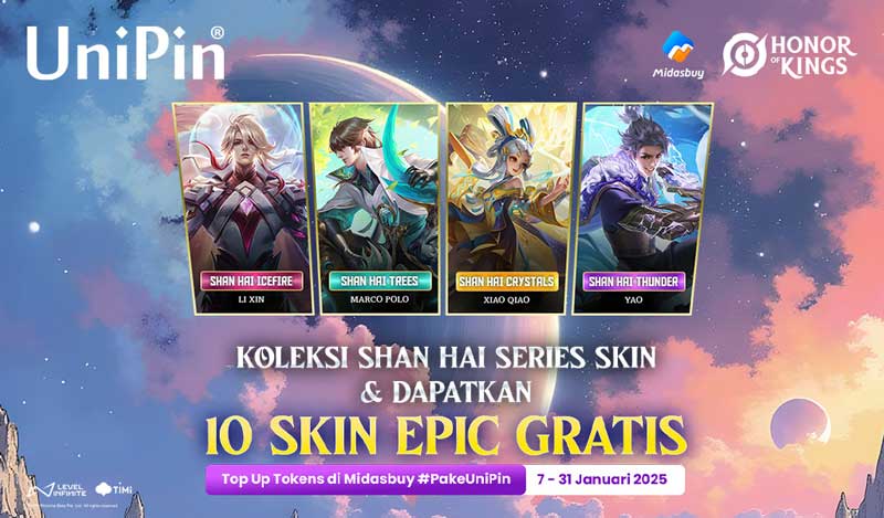 [HOK x Shan Hai] Top Up di Midasbuy #PakeUniPin, Dapat 10 Epic Skin!
