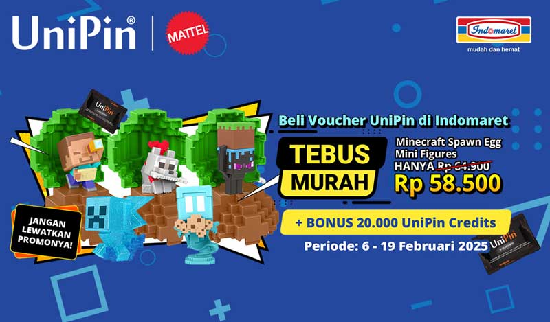 Beli Voucher Game UniPin di Indomaret, Tebus Murah Minecraft Figures + 20K UC!