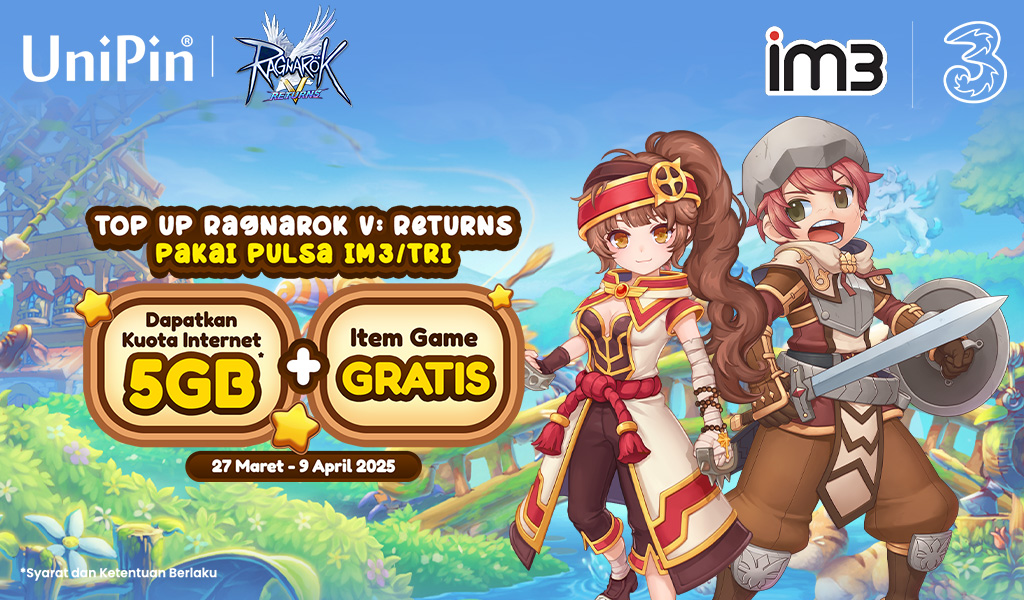 Bonus Item + Kuota 5GB! Top up Ruby Ragnarok V via Pulsa IM3/Tri! - UniPin