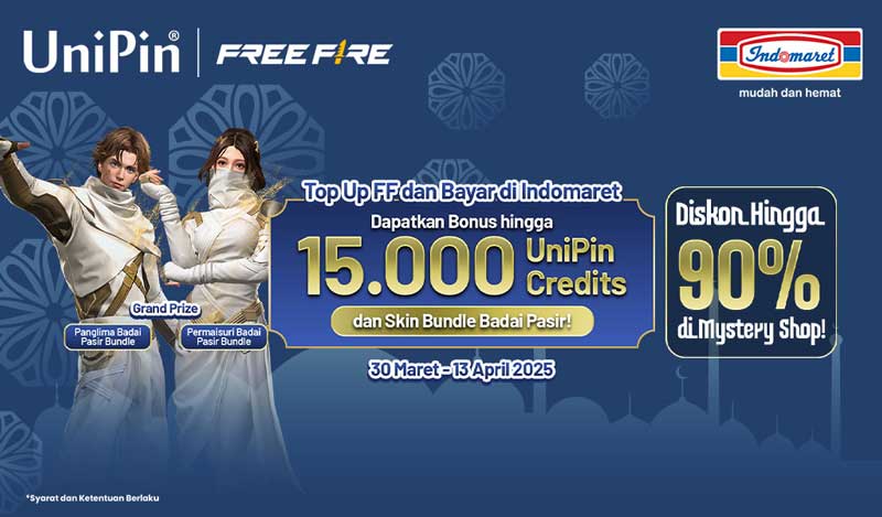 Top Up Free Fire di Indomaret, Dapat Bonus 15K UC + Diskon Mystery Shop