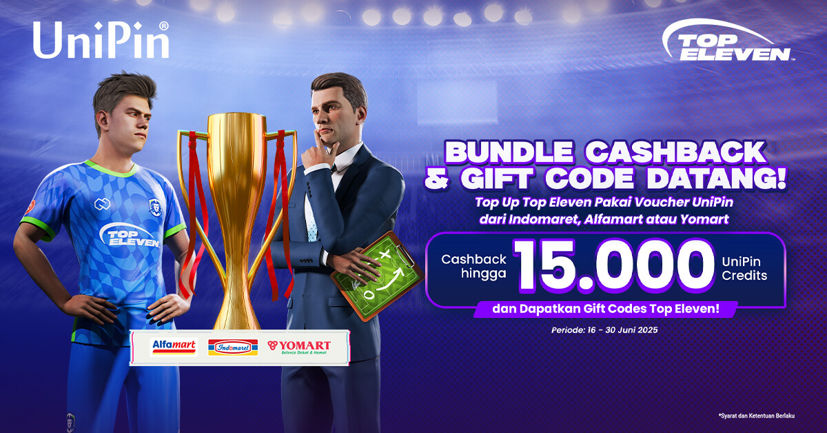 Beli Voucher UniPin di Toko Favoritmu Bonus 15rb UC dan Special Gift Codes Top Eleven!! - UniPin