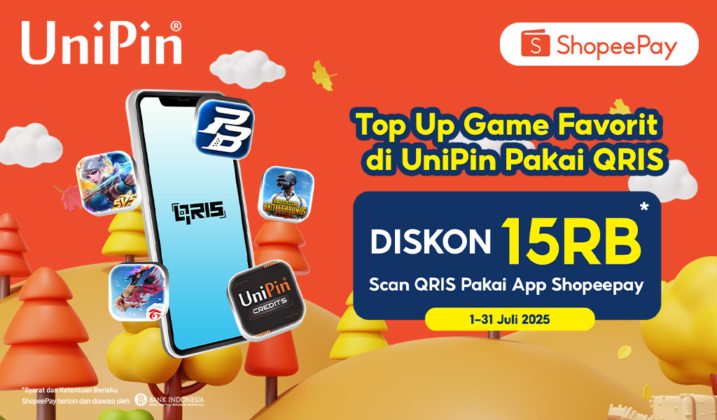 Top Up Game di UniPin Makin Hemat! Diskon 15RB Pakai QRIS ShopeePay - UniPin