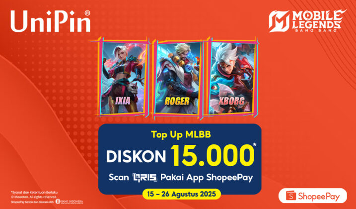 Top Up MLBB di UniPin, Diskon 15.000 Scan Pakai QRIS ShopeePay - UniPin