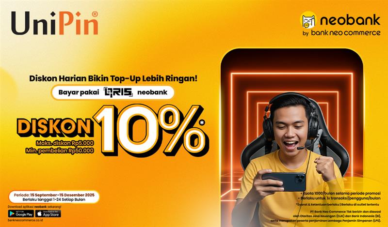 Diskon 10% Tiap Top Up game favoritmu pakai QRIS Neobank di UniPin - UniPin