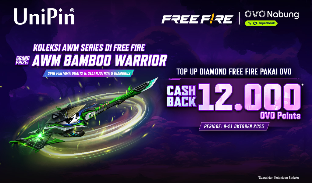 AWM Bamboo Warrior FF! Top Up Diamond Pakai OVO Cashback 12Ribu OVO Points! - UniPin